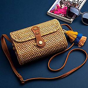 Natural NEO Clutch Wallet Straw Bag Boho Circle Crossbody Purse Rattan Hand Woven For Women Small Shoulder Crossbody Necessities Bags Wicker Purses In Summer Vacation With Flower Patterns