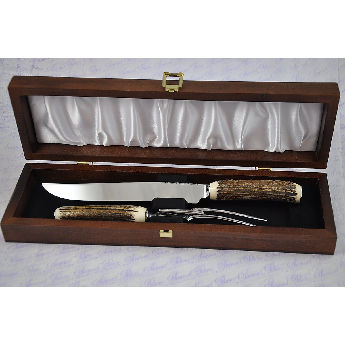 Cased Genuine Genuine Stag Horn/Antler Handle 2 Piece Carving Set Cased Made in Sheffield England