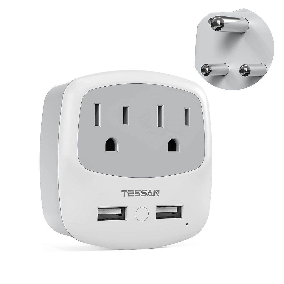 TESSAN South Africa Power Adapter, Type M Travel Adaptor Plug with 2 USB Charger 2 AC Outlets Converter, US to Bhutan, Botswana, India, Israel Namibia Nepal Pakistan