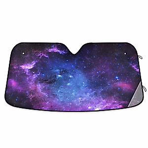 senya Car Windshield Sun Shade Universe Galaxy Nebula Space Blocks UV Rays Sun Visor Protector Accordion Folding Auto Sunshade for Car Truck SUV 55x28inch