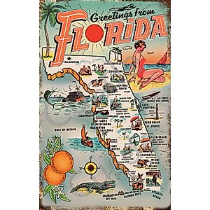 Cusde Vintage 1954 Greetings from Florida Collectible Metal Tin Sign Wall Decoration Poster Wall Decor Retro Garden Sign Vintage Cafe Coffee Bar Man Cave 8x12 Inch