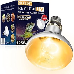 125W Reptile Heat Lamp Bulb, MIXJOY High Intensity Self-Ballasted UVA UVB Light Bulb, Full Spectrum Sun Light for Reptile and Amphibian Use