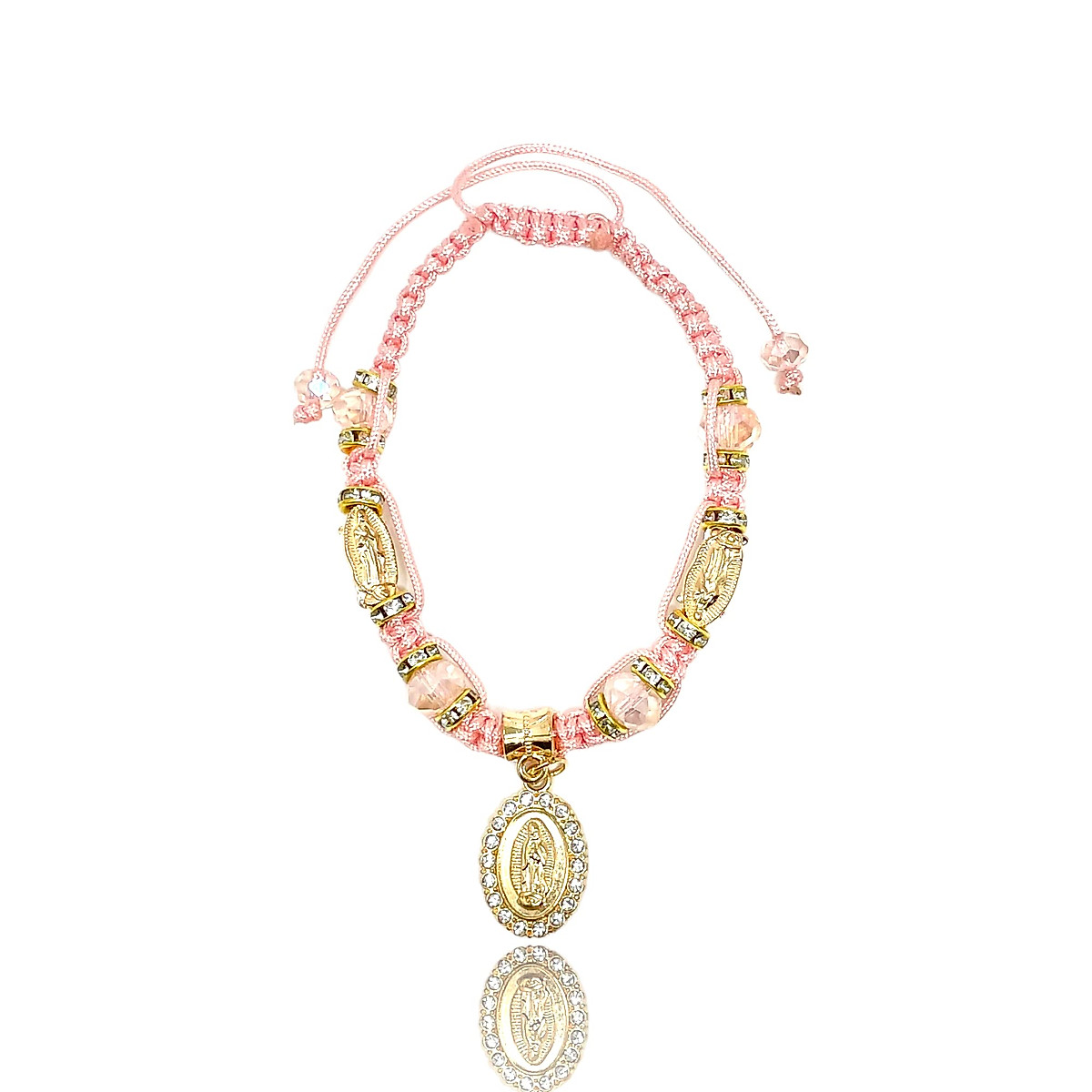 12 PCS Virgin Mary/Lady Guadalupe bracelet Rosary Handmade Red Knot String Bracelets Luck bracelet Men Or Women As Gifts and Used in Prayer bracelet (Pink, Small)