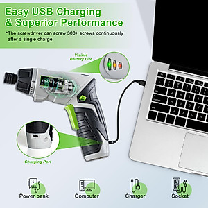 PHALANX Cordless Power Screwdriver, 4V Electric Screwdriver Rechargeable Set with 17+1 Torque Settings & Flashlight, Max 5N.m, Power Screwdriver with 30 Pcs Bits, Small Screw Gun for Furniture/Desktop