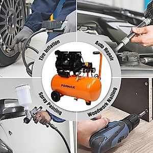 FORNAX Portable Air Compressor 6 Gallon, 1 HP 2.2CFM@ 90 PSI Oil Free Air Compressor, Max Pressure 125 PSI, 65 dB Quiet Compressor for Auto Repair, Tire Inflation, Spray Painting, Woodwork Nailing