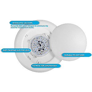 Lunabode LED 7.5" Dimmable LED Disk Light Flush Mount, Ceiling Light, Light Fixture, LED Lights, 15W (120W Equivalent), 120V, 5000K, Wet Location LED Light, 4/6" J-Box (Bright White, 6 Pack)