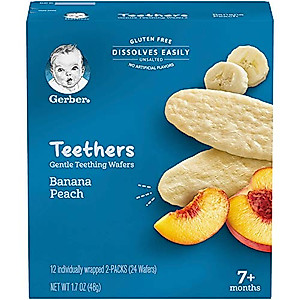 Gerber Teethers Gentle Teething Wafers - Banana Peach, 6 Count & Puffs Cereal Snack, Banana & Strawberry Apple, 8 Count