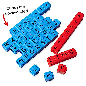 hand2mind Reading Rods, Create Sight Words with Alphabet Blocks for Kids Ages 4-8, CVC Word Builders Linking Cubes, Montessori Toys for Toddlers, Kindergarten Homeschool Supplies (Set of 82)