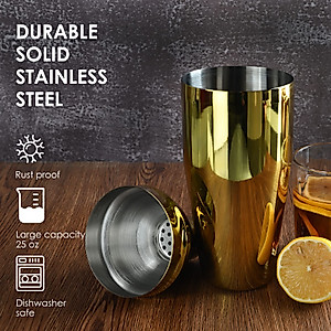 Esmula 12 Piece Bartender Kit with Bamboo Stand, 25oz Cocktail Shaker Set for Mixed Drink, Professional Bar Tool Set with Cocktail Recipes Booklet, Gift for Man Dad Friend (Gold)