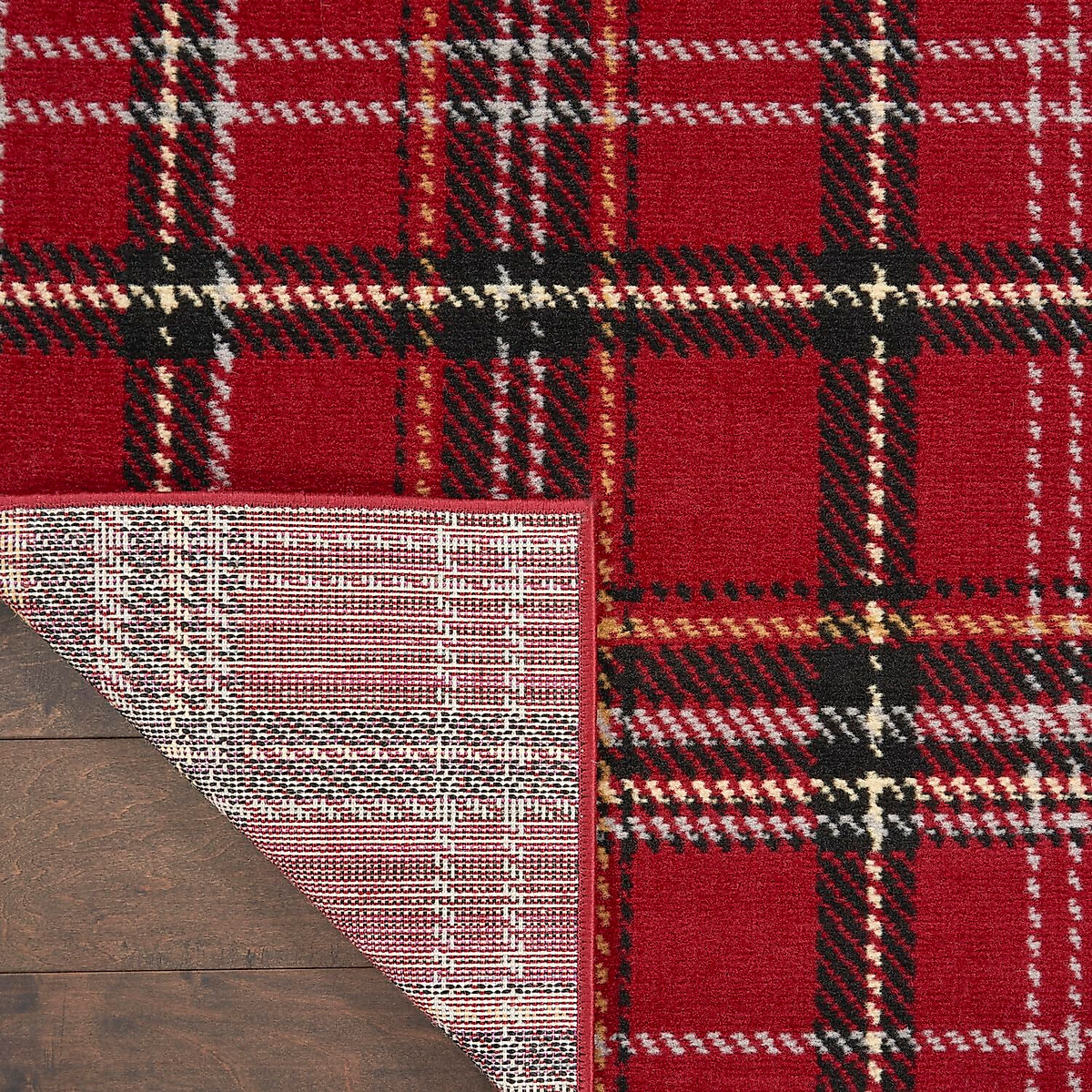 Nourison Grafix Red 3'9'' x 5'9'' Area-Rug, Modern, Plaid, Bed Room, Living Room, Dining Room, Kitchen, Easy-Cleaning, Non Shedding, (4' x 6')