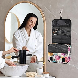 POFATO Butterfly Dragonfly Ink Travel Toiletry Bag Cosmetic Makeup Bag for Women Men Hanging Hook Wash Toiletries Portable Toiletry Bags Organizer