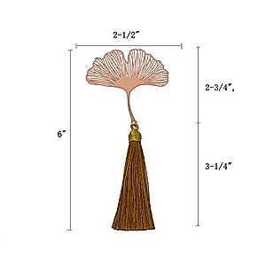 yueton Metal Leaf Tassel Bookmarks Ginkgo Leaf Bookmarkers Rose Gold Plated Brass Page Marker for Book Lovers