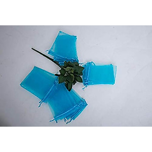 Xin 100pcs 4x6inch(about10x15cm）transparent drawstring organza bags, jewelry bags, wedding party Christmas gift bags, cosmetics gift bags (Blue)