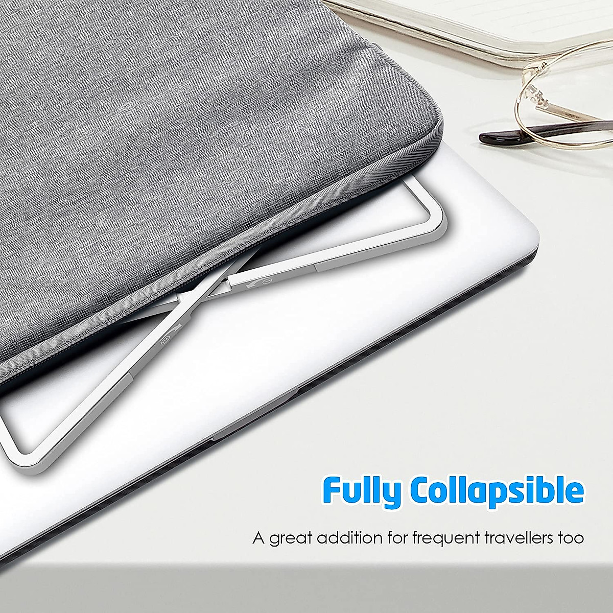 WixGear Laptop Stand for Desk Adjustable Foldable Lightweight Aluminum Laptop Holder Riser, Flat Folding for Storage/Travel