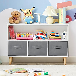 CUANBOZAM 35 Inch Wooden Storage Organizer Cubby with Fabric Bins, Children Kids Bookshelf with Drawers - Toy Storage Cabinet Organizer for Playroom and Bedroom