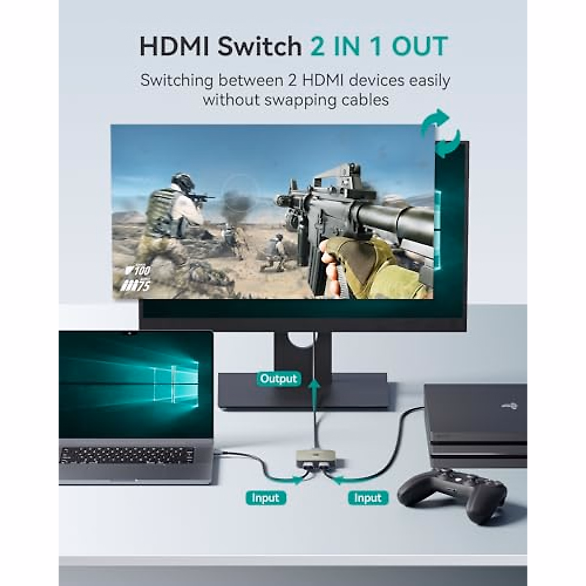GANA HDMI 2.1 Switch, 8K HDMI Switcher Splitter 2 in 1 Out, Supports 4K@120Hz,8K@60Hz, 48Gbps Aluminum Bi-Directional Ultra HD HDMI Hub Compatible with PS5/4,Xbox,Roku,Apple TV,Fire Stick