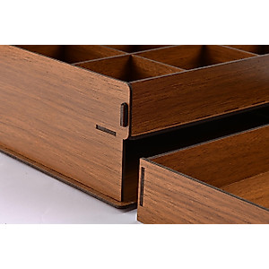 Reynoon Jewelry Box Organizer - Wood (Hard MDF) Jewelry Holder, 2 Layer, 6 Compartment, 1 Drawer Stackable Design, Wooden Jewelry Box Gift, Storage Case for Rings, Earrings, Necklaces, Bracelets