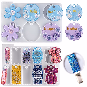 LET'S RESIN Name Plates Resin Molds, 16 Cavities 2Pcs Silicone Name Tag Resin Molds for Tumbler Cup Lid, Epoxy Resin Molds for Stanley Cups, Keychain, Resin Art