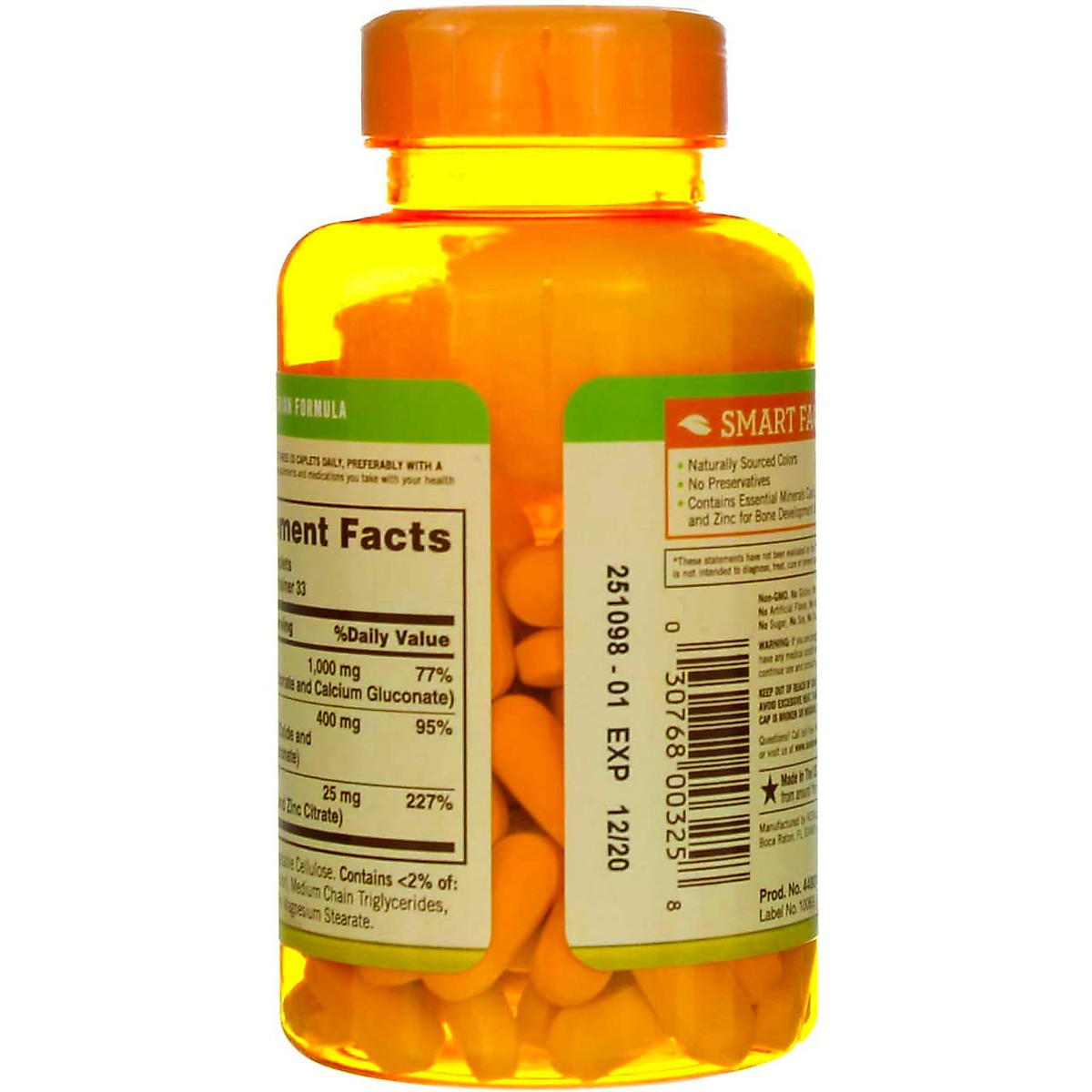 Sundown Naturals Calcium Magnesium and Zinc Caplets - 100 ct, Pack of 6