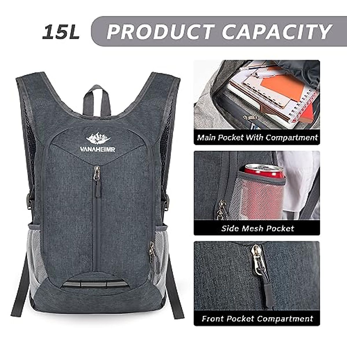 Prpeko 15L Small Lightweight Hiking Backpack ，Hiking Daypack Women,Foldable Hiking Backpack with A Water Bottle Holder.