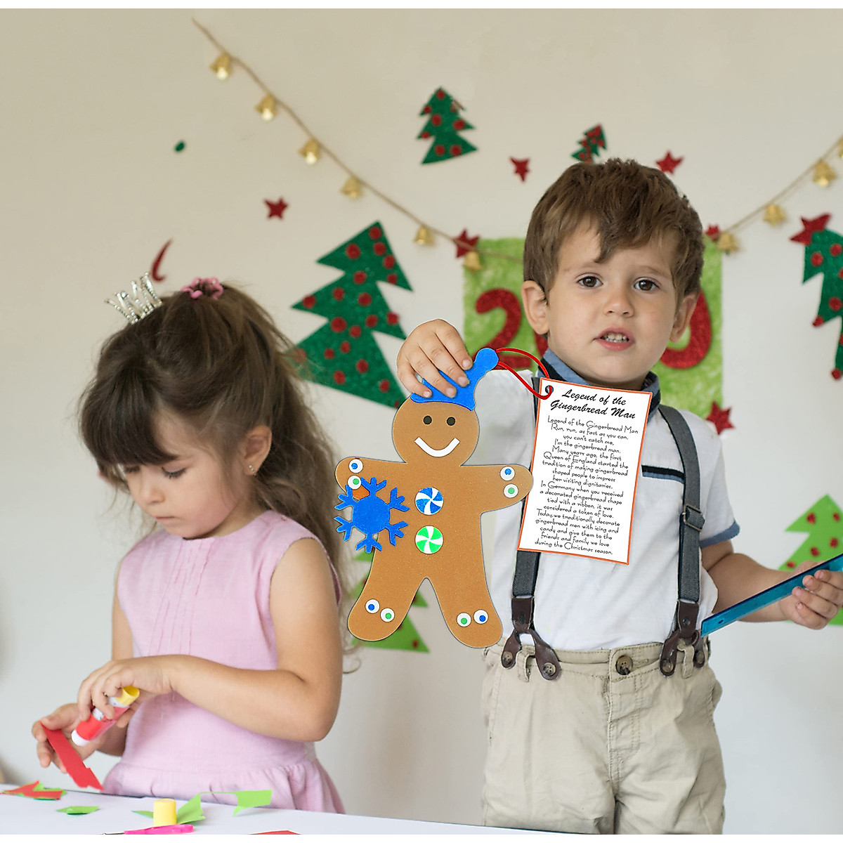 4E's Novelty Legend of Gingerbread Man Ornament Craft - 12 Pack Bulk Foam Christmas Ornaments Set, Ages 3-12, Self-Adhesive, DIY Ornaments for Christmas Tree, Classroom Art Project