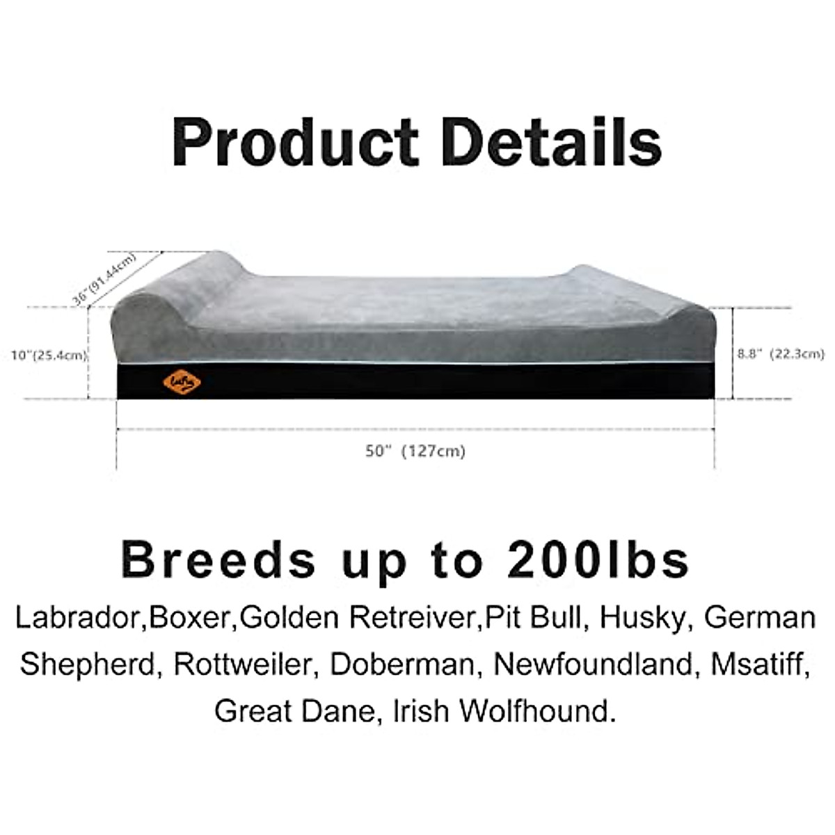 Laifug Orthopedic Memory Foam Extra Large Dog Bed Pillow(50"x36"x10", Slate Grey) Durable Water Proof Liner & Removable Washable Cover & Smart Design