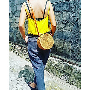 Rattan Bags for Women, Xmeng Straw Round Bali Ata Handbags Woven Circle Crossbody Wicker Purse Adjustable Strap Boho Bag