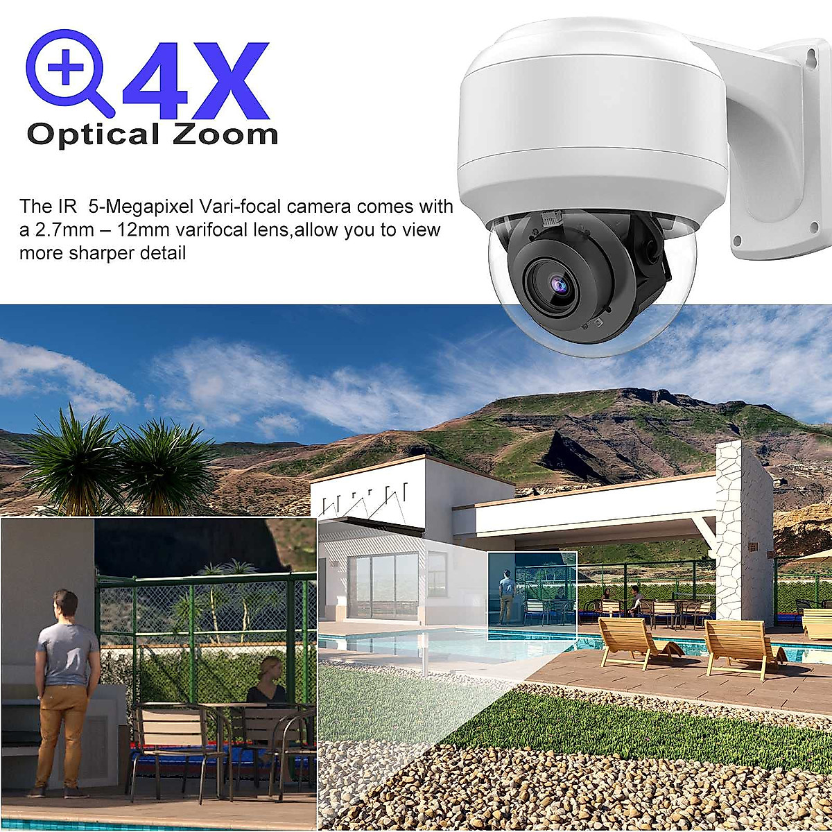 VIKYLIN 8MP Outdoor PTZ PoE IP Camera with Audio,4K Security Speed Dome Pan Tilt 4X Optical Zoom/2.8~12mm Lens,Human/Vehicle Detection,132ft IR Night Vision,IP66 (2804PTZ)