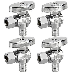4 Pack Stop Valves, 1/4 Turn Angle Stop Valves, 3/8" OD Compression × 1/2" PEX Chrome Plated Brass for Faucet, Toilet Valves (4×Angle)