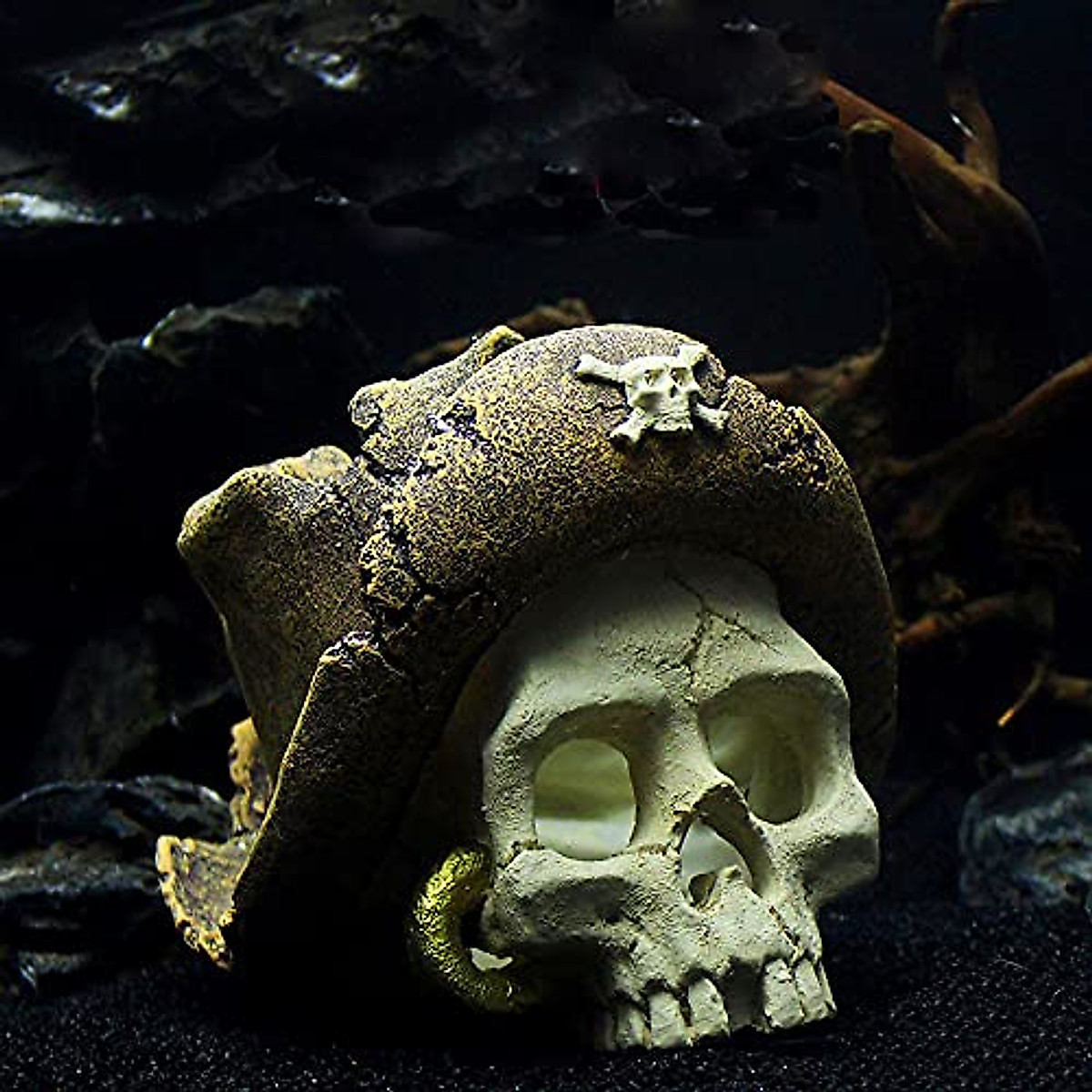 BCSIUHD Aquarium Ornament - Fish Tank Decorations Supplies Accessories Handsome Cowboy hat Pirate Skull Decor Resin Aquarium cave（Brown）