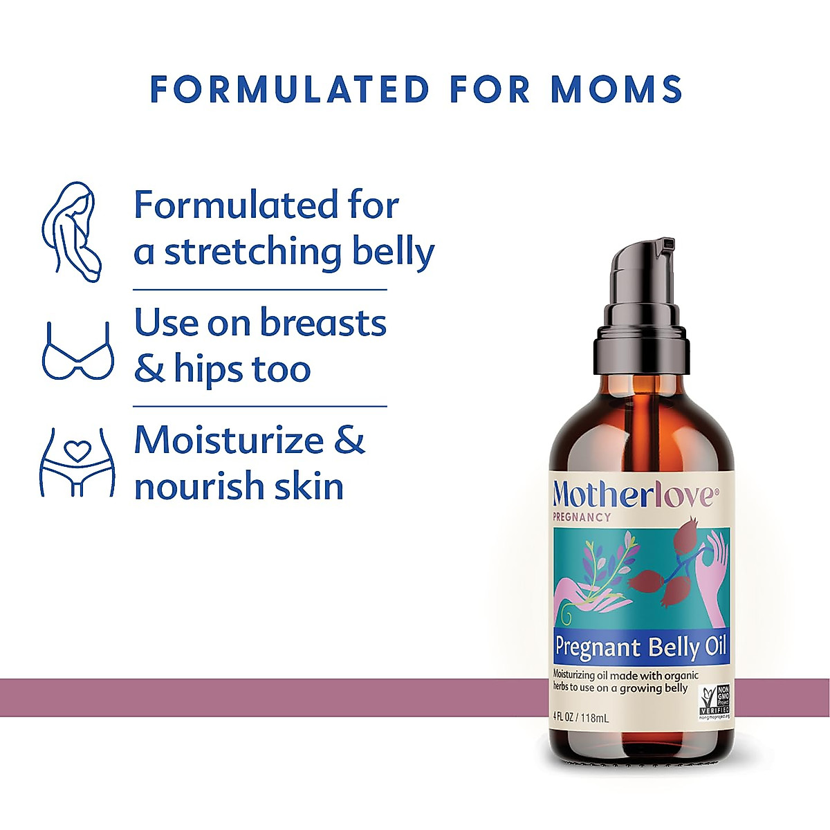 Motherlove Pregnant Belly Oil (4 oz) Natural Moisturizer to Soothe Itchy Skin & Prevent Stretch Marks—Non-GMO, Organic Herbs, Vegan
