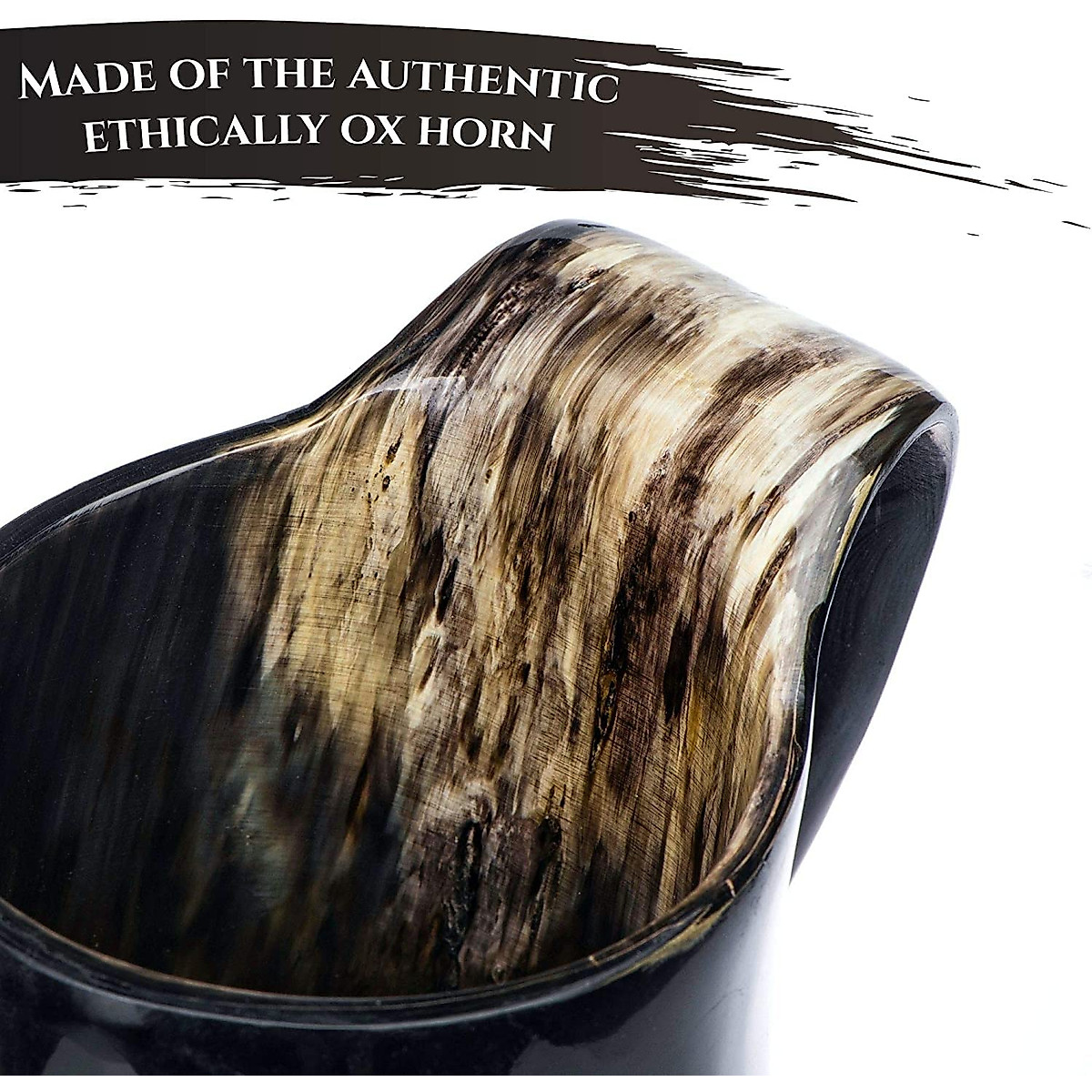 Trondebal Viking Drinking Horn Mug, 15-20 Oz Natural Ox Horn Cup & Cofee Stein | Cool Unique Gift for Men and Women, Home Decor Accessories | Shot Glasses for Beer, Ale, Mead, Whiskey