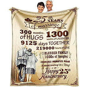 Dfaqehk 25th Silver Anniversary Romantic Gifts for Husband or Wife, Mothers Day 25th Wedding Anniversary Unique Gifts for Couple, Best 25 Year Anniversary Throw Blanket Gift for Him, 60 x 50 Inch