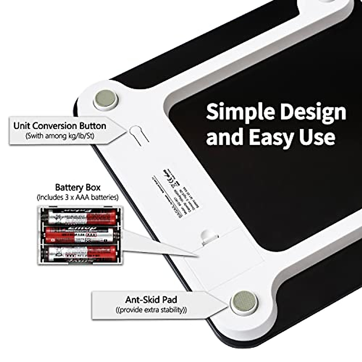 BAGAIL BASICS Bathroom Scale, Digital Weighing Scale with High Precision Sensors and Tempered Glass, Ultra Slim, Step-on Technology, Shine-Through Display - 15Yr Guarantee Black