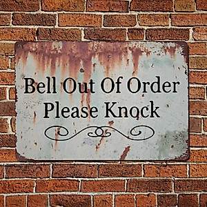 godblessign Bell Out of Order Please Knock Door Vintage Quotes Metal Sign,Retro Quote Words Bar Men Cave Garden Wall Art,Rustic Farmhouse Aluminum Sign,Home Decor