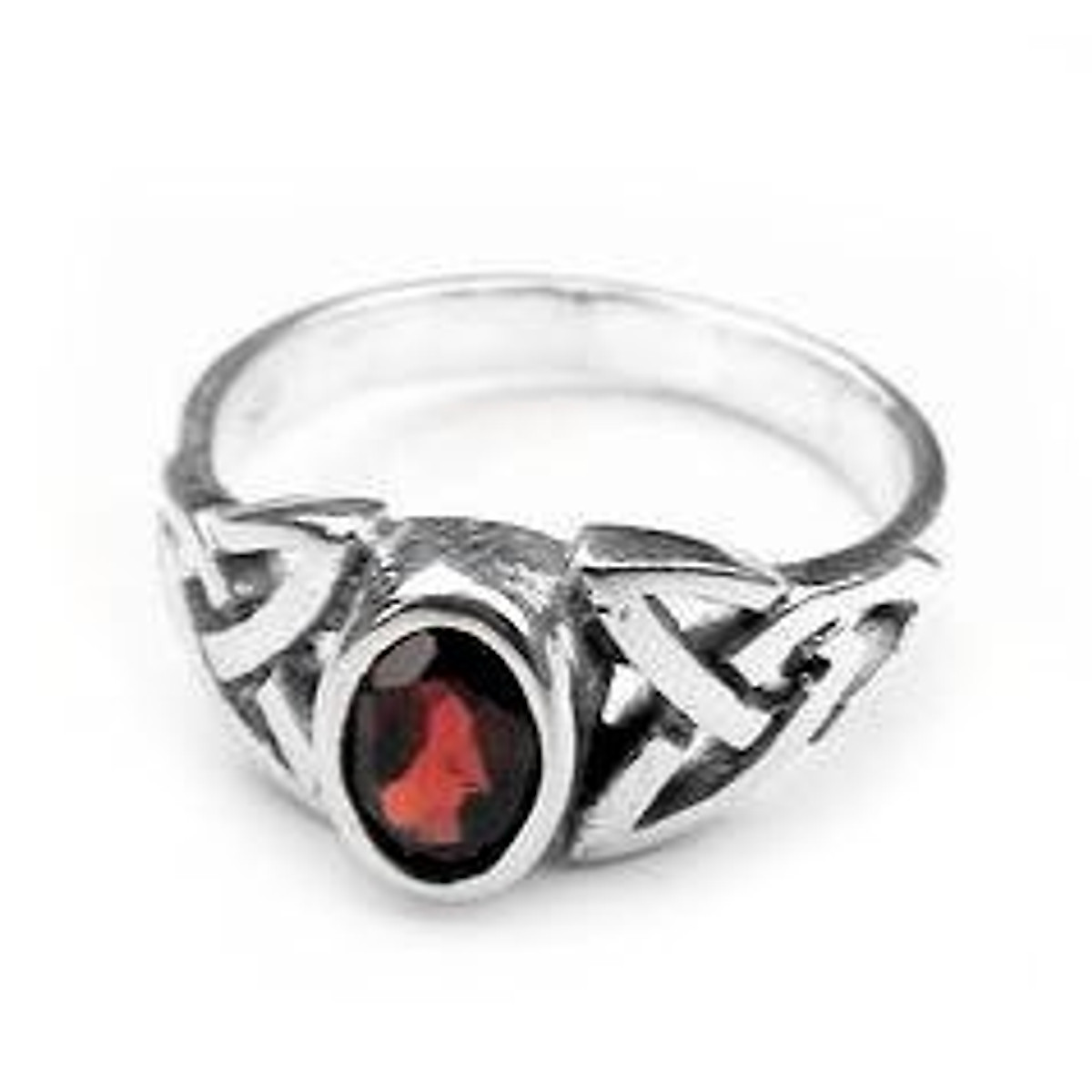Sterling Silver Celtic Knot Simulated Red Garnet Ring Size 9(Sizes 4,5,6,7,8,9)