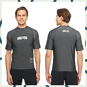 BPS Men's Short Sleeve Swim Shirt/Rash Guard with Sun Protection (Charcoal, L)