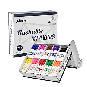 Madisi Washable Markers, Broad Line Markers, Assorted Colors, Classroom Bulk Pack, 240 Count
