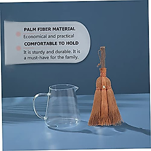 COOLHIYA Brown Silk Broom Little Broom Palm Desk Broom Straw Whisk Broom Mini Cleaning Brush Straw Broom Palm Fiber Broom Computer Small Housewarming Pet Broom Natural Handle