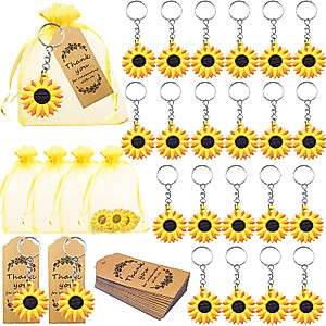 COLVWOFA 30 Sets Sunflower Birthday Party Favors Include Keychains Organza Bags Thank You Kraft Tags for Kids Party Supplies Wedding Baby Shower Return Gifts
