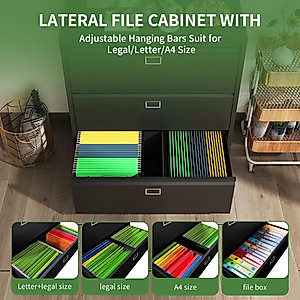 VIYET Lateral File Cabinet with Lock,3 Drawer Metal File Cabinets, Home Office Storage Cabinet for Hanging Files Letter/Legal/F4/A4 (Black)