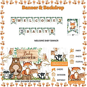 Hombae Woodland Baby Shower Decorations, Baby Shower Decorations for Boy, Forest Animal Gender Neutral Baby Shower Decorations Backdrop Balloon Leaf Banner Box Cutout Cake Cupcake Topper Sash Brown
