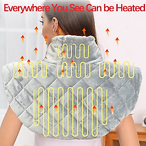 Heating Pad for Neck and Shoulders,Detachable Heated Neck Shoulder Wrap for Pain Relief, Weighted Electric Neck and Shoulder Heat Pad with Auto Off, 6 Heat Settings,Tourmaline Beads (Grey)