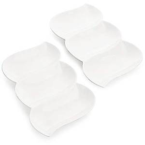 MyGift Set of 2 White Ceramic Relish Tray Appetizer Serving Platter with Wave Design, Divided Snack Tray, Charcuterie, Food, Dessert Platters, 13.5 x 6.5 Inch