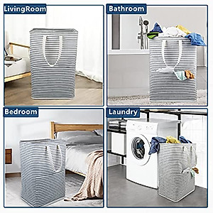 Robylin 72L Collapsible Laundry Hamper, Freestanding Laundry Basket with Classified Pocket, Large Foldable Clothes Basket with Extended Handles for Storing Clothes/toys, etc, Grey