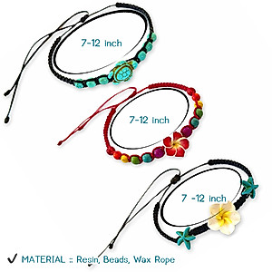 LAVIP Leather Anklet or Bracelet Starfish Turquoise Hawaiian Plumeria Flower Starfish Turquoise Hemp Bracelet