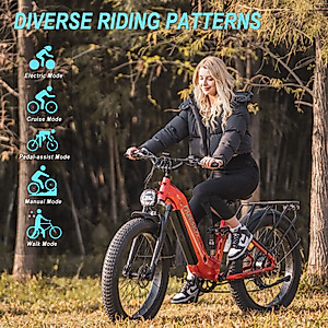 FREESKY Electric Bike for Adults with 1600W Power Motor, Full Suspension Ebikes up to 35MPH & 105Miles Max Range, 48V 25AH Removable Battery, 27" Fat Tire, Step-Thru E-Bike for Women/Men