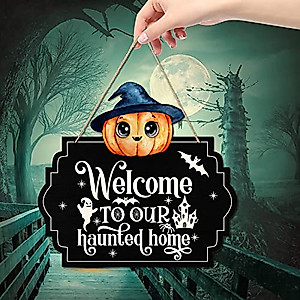FRAKYEN Scary Front Door Welcome Sign Halloween Decoration Door Hangers Halloween Welcome Sign Front Door Halloween Wreath Farmhouse Halloween Decoration
