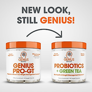 Genius Probiotics for Weight Loss with Green Tea Extract - Fat Burner Supplement & Digestive Health Pills for Bloating Relief for Women & Men - Shelf Stable Probiotic Metabolism Booster - 30 Servings