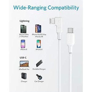 Anker USB-C to 90 Degree Lightning Cable (6 ft), MFi Certified, Supports Power Delivery for iPhone SE / 11 Pro/X/XS/XR / 8 Plus/AirPods Pro, iPad 8, iPod Touch, and More(White)